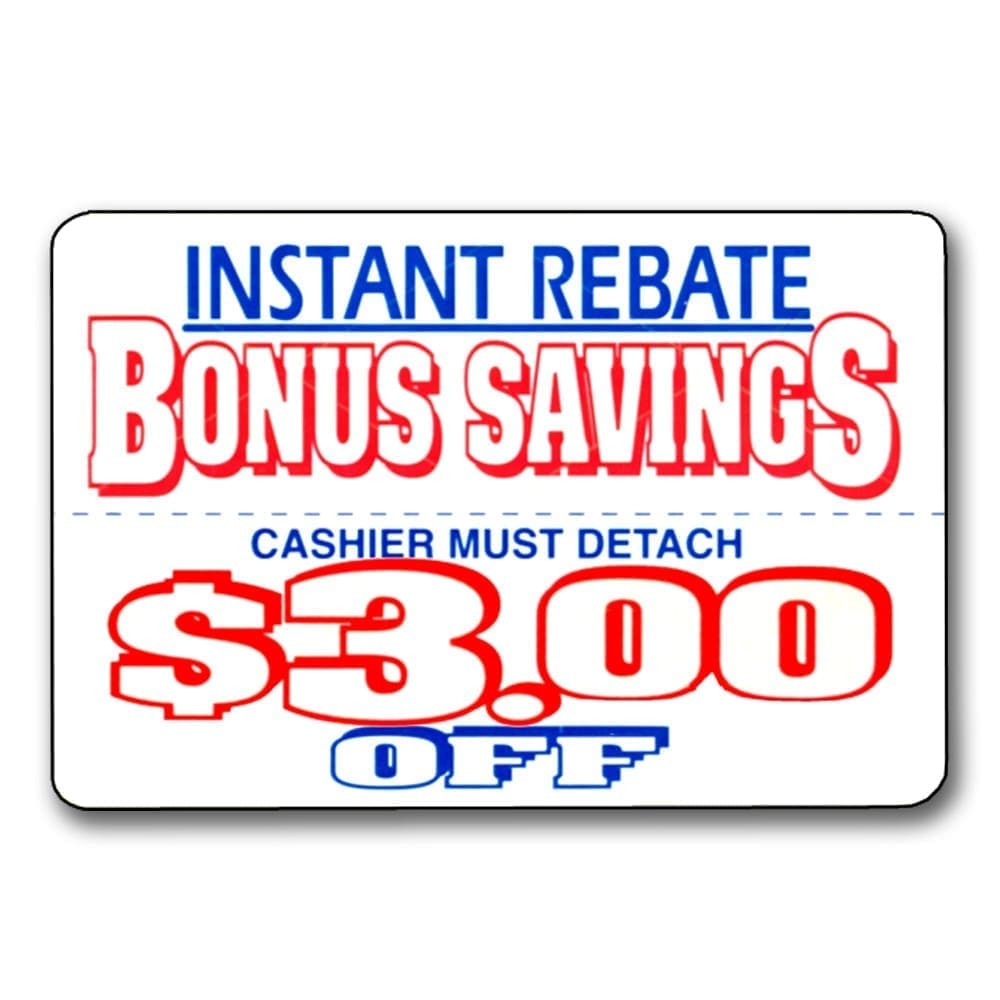 Bonus Savings Coupon $3.00 Off Label rectangle sticker - 500 rolls
