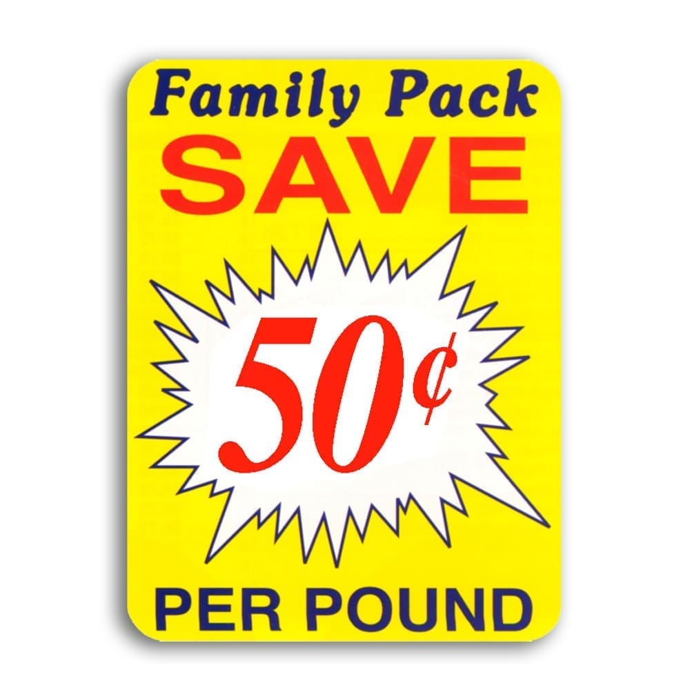 Family Pack Burst 50 Cents Label - 500 Stickers | Sale Stickers