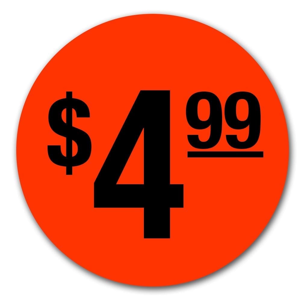 $4.99 Label Round Red Sticker with black print - 500/roll
