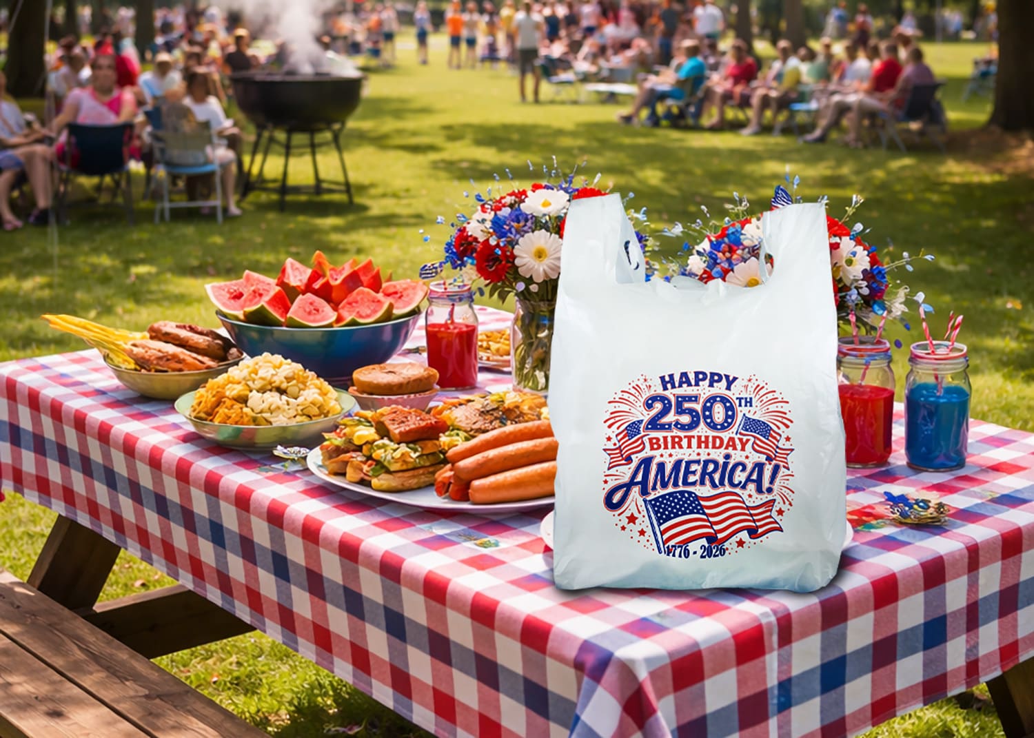 Happy 250th Birthday America Bag - 1000/case | Shopping Bags